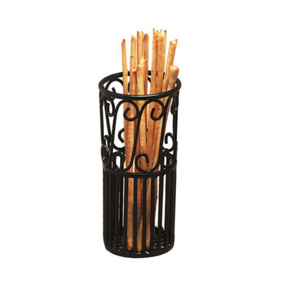 Tall & Lean Breadstick Basket w/ Scroll Design, Wrought Iron