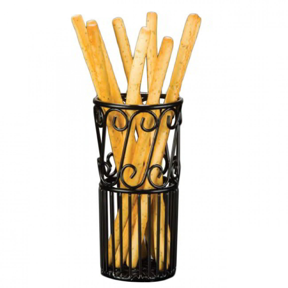 Tall & Lean Breadstick Basket w/ Scroll Design, Wrought Iron